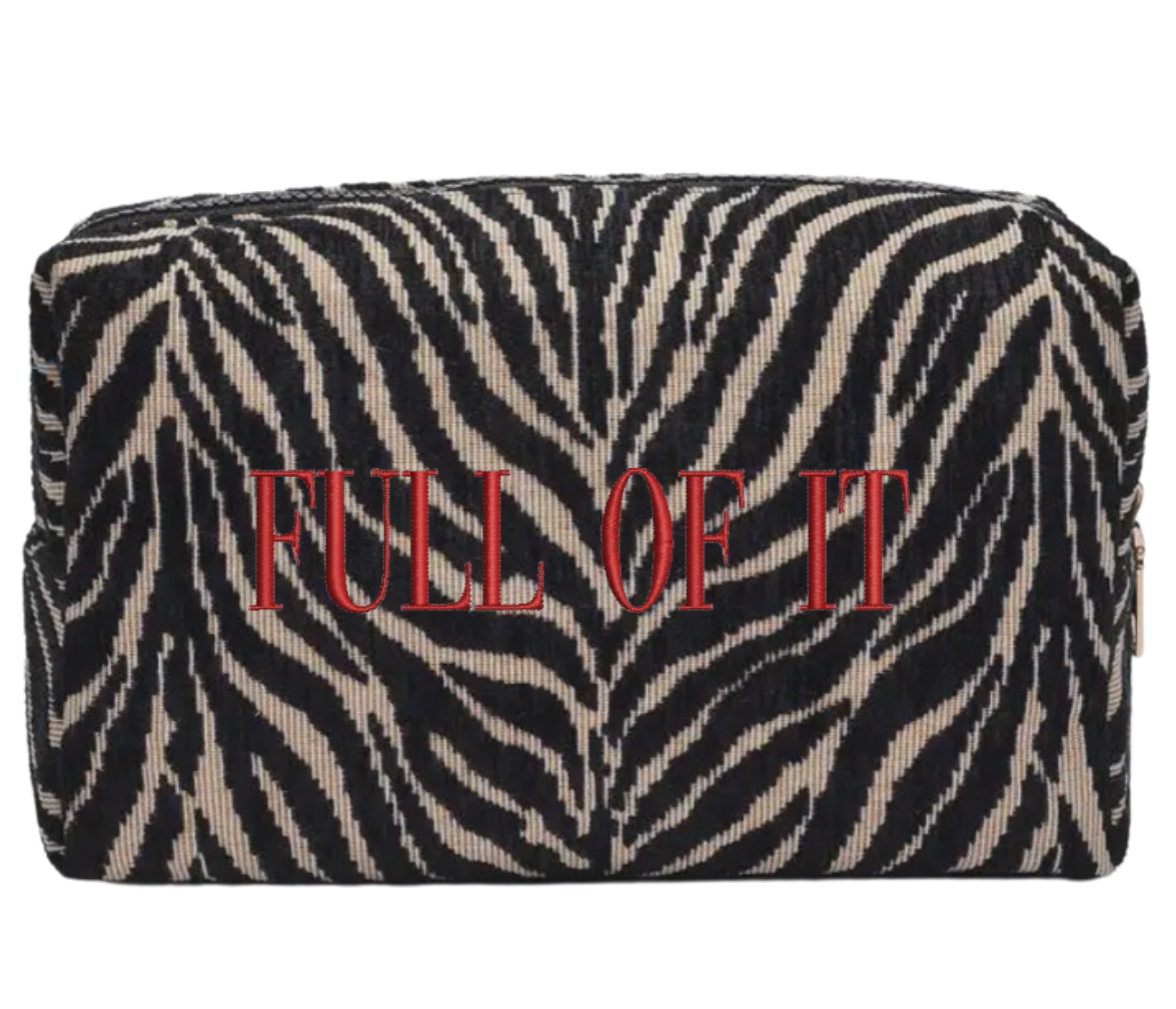 Embroidered Zebra Print Cosmetic Bag: Personalized Makeup Bag – ADCstitches